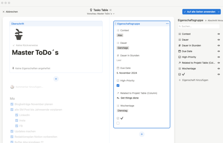 Notion Layouts: Wie du das Eigenschaftspanel nutzt - Marpels Studio